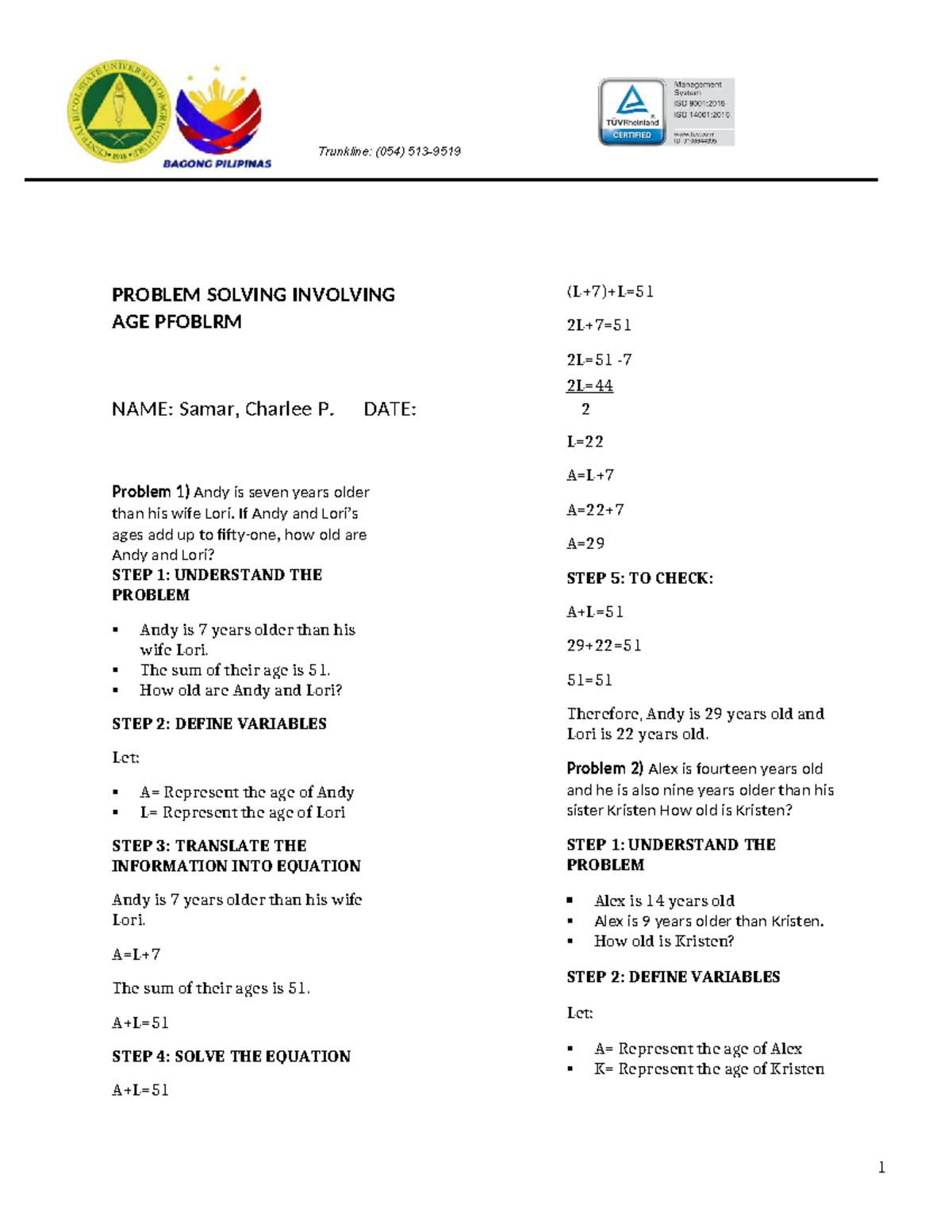 Chacha: (054) Age Problem Solving Techniques and Solutions - Studocu