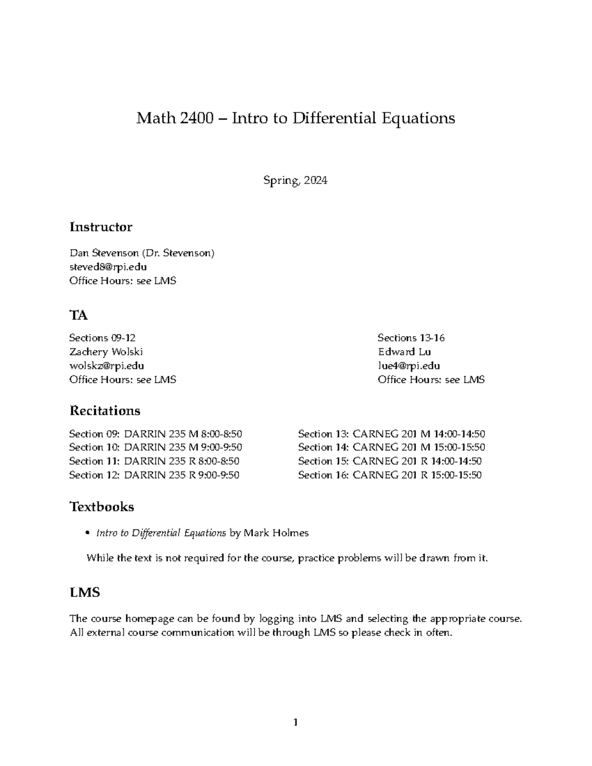 Math 2400 S24 Syllabus: Intro to Differential Equations Spring 2024 ...