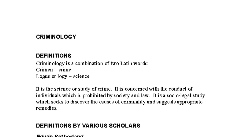 CRIM 101: Key Definitions and Concepts in Criminology - Studocu