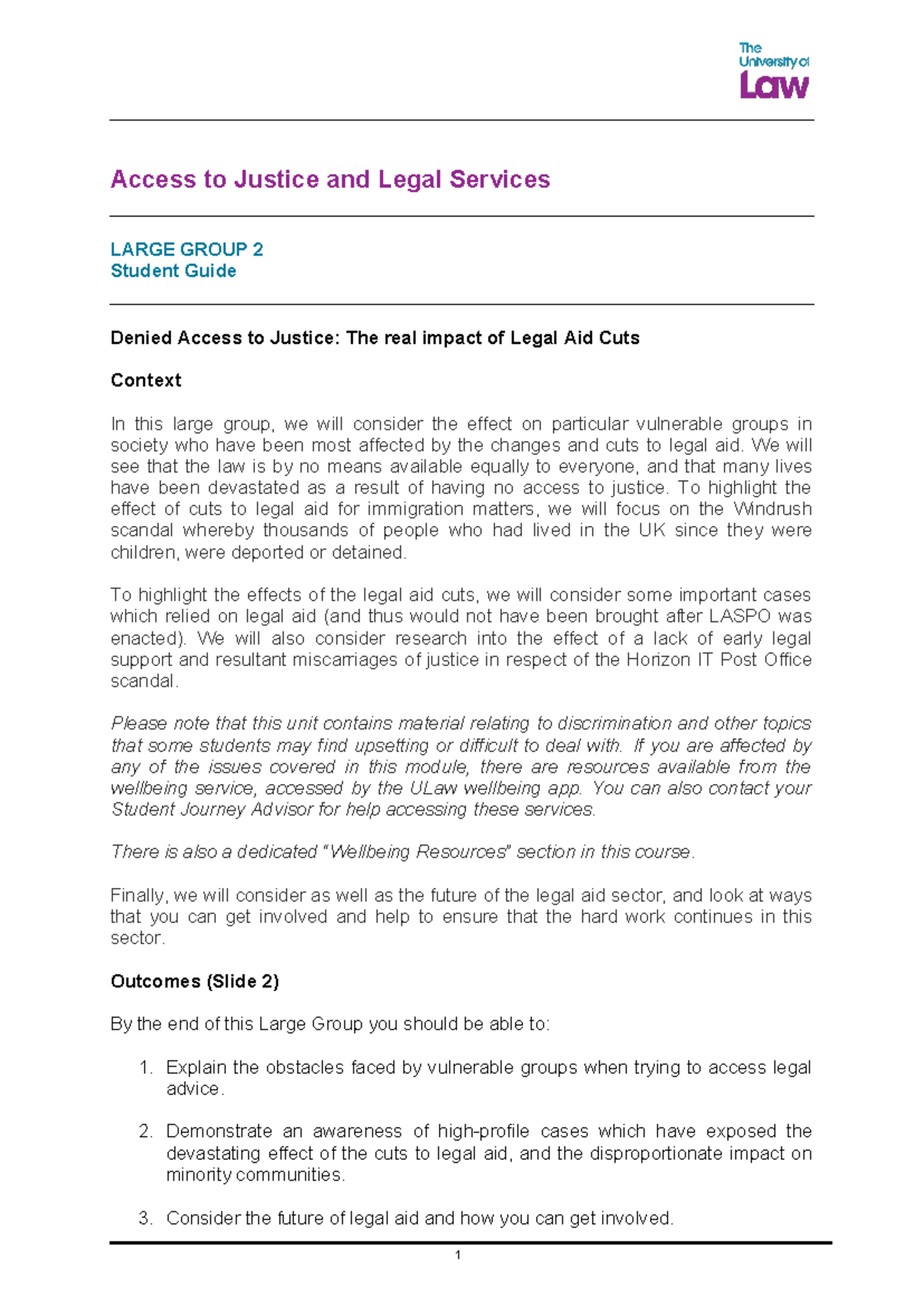 Access to Justice and Legal Aid Cuts: LG2 Student Guide - Studocu
