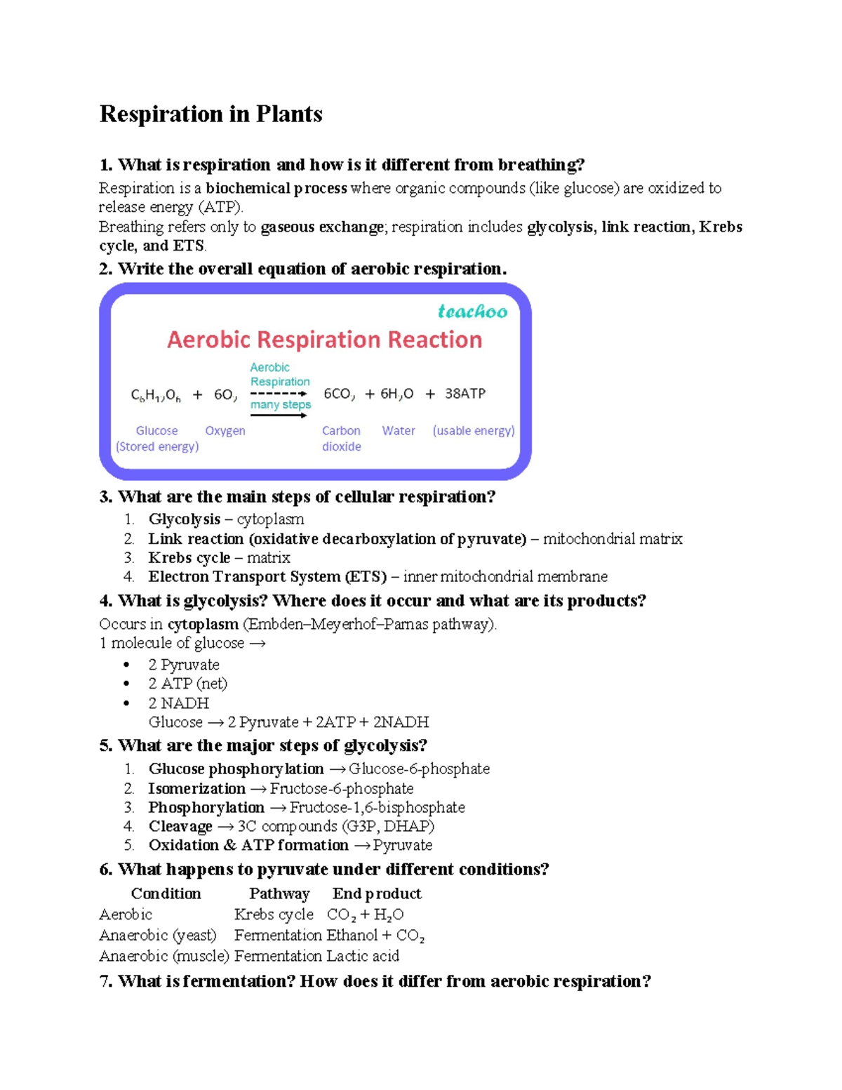 Respiration in Plants: Biochemical Processes and Pathways (BIO101 ...