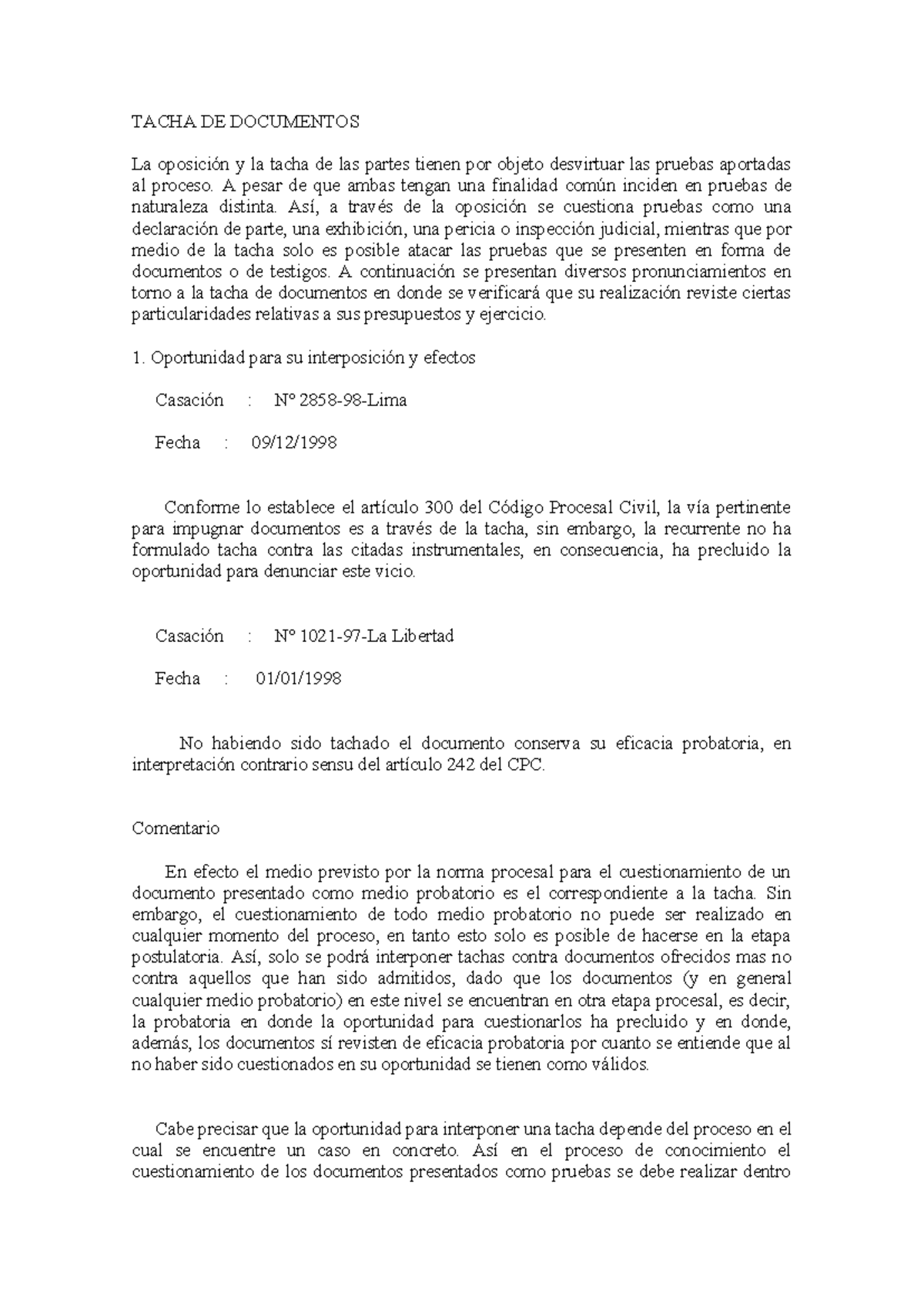 Tacha de Documentos en el Proceso Civil - Análisis y Casuística - Studocu