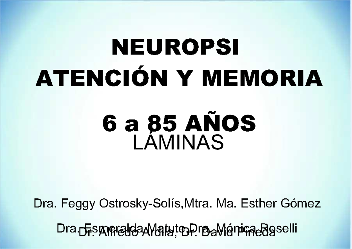 Neuropsin: Atención y Memoria (6-85 Años) - Resumen Documental - Studocu