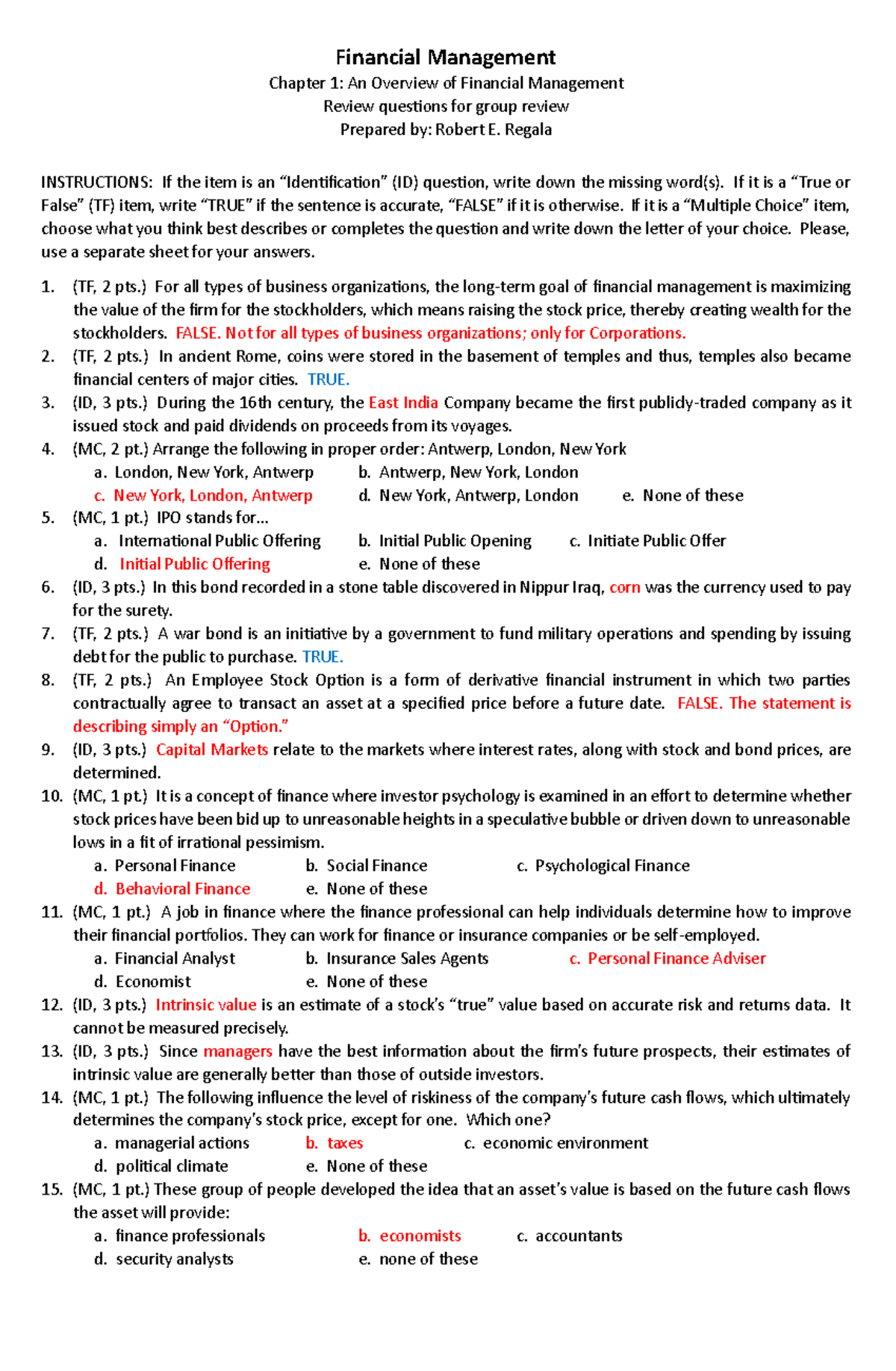 Ch01 Financial Management Group Review Questions & Answers - Studocu