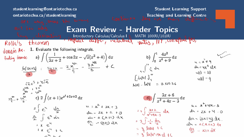 MATH 101 Final Exam Review: Challenging Integral Problems - Studocu