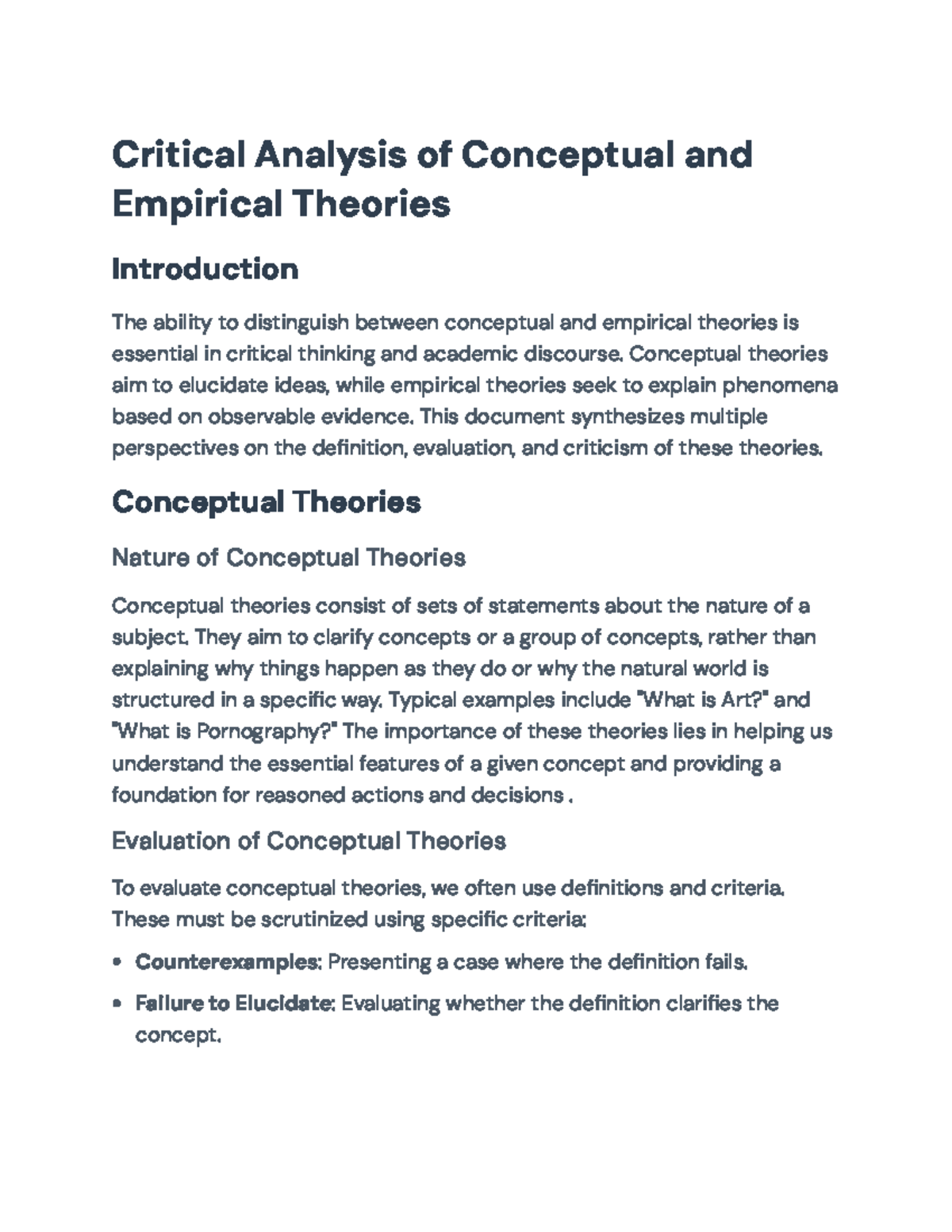 Critical Analysis of Conceptual & Empirical Theories for Academic ...