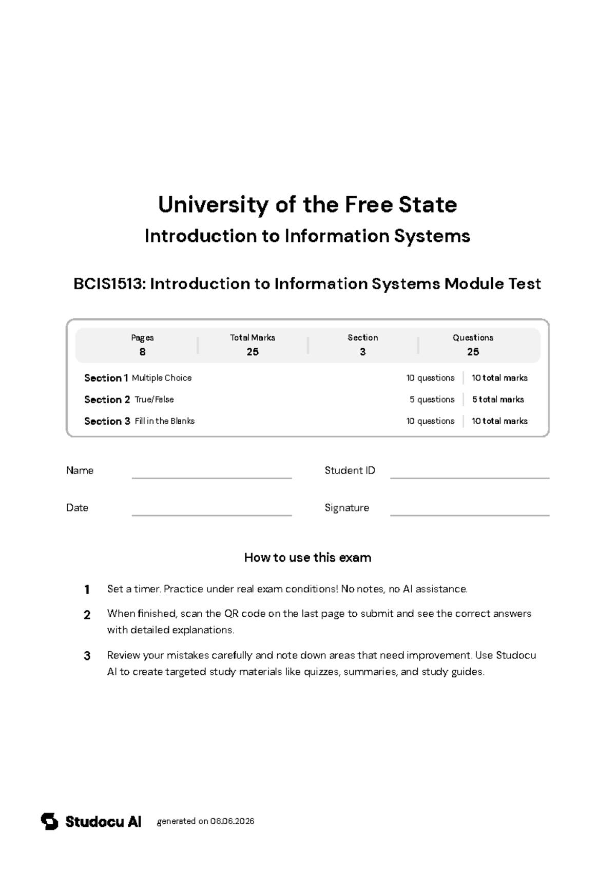 BCIS1513: Introduction to Information Systems Module Test - Studocu