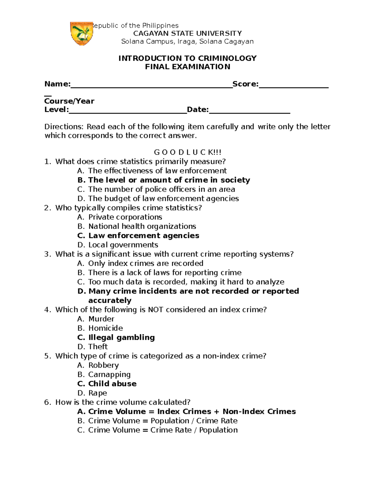 CRIM 1 Final Exam Review: Key Concepts in Criminology - Studocu