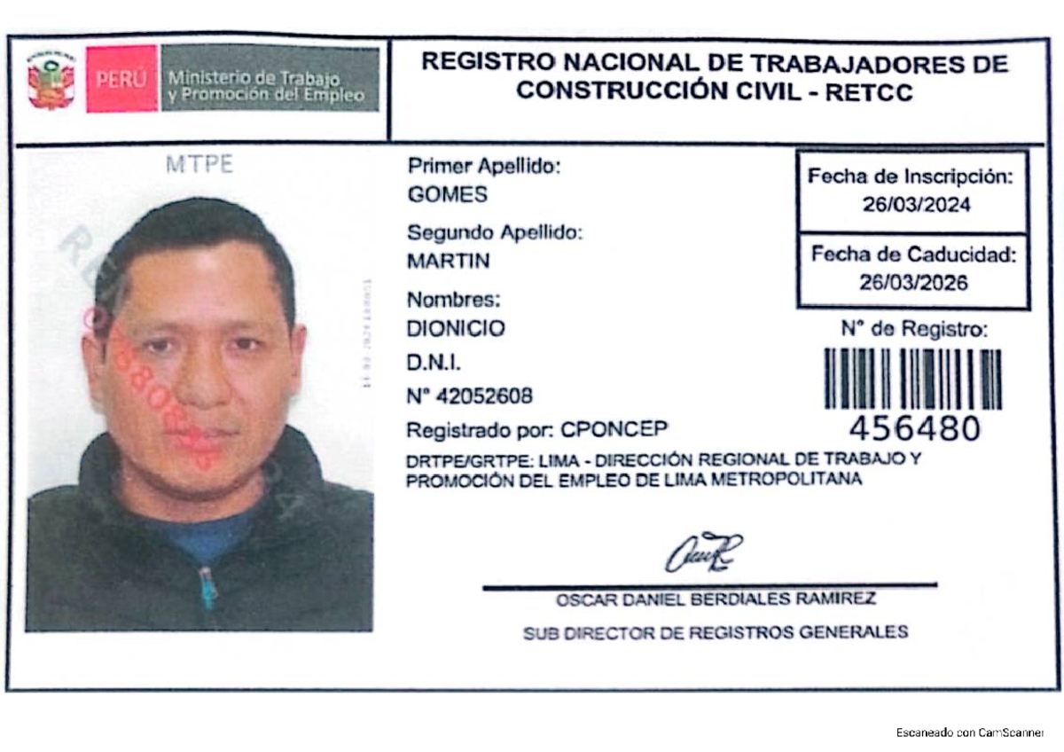 Registro Nacional de Trabajadores de Perú - Construcción Civil RETCC ...
