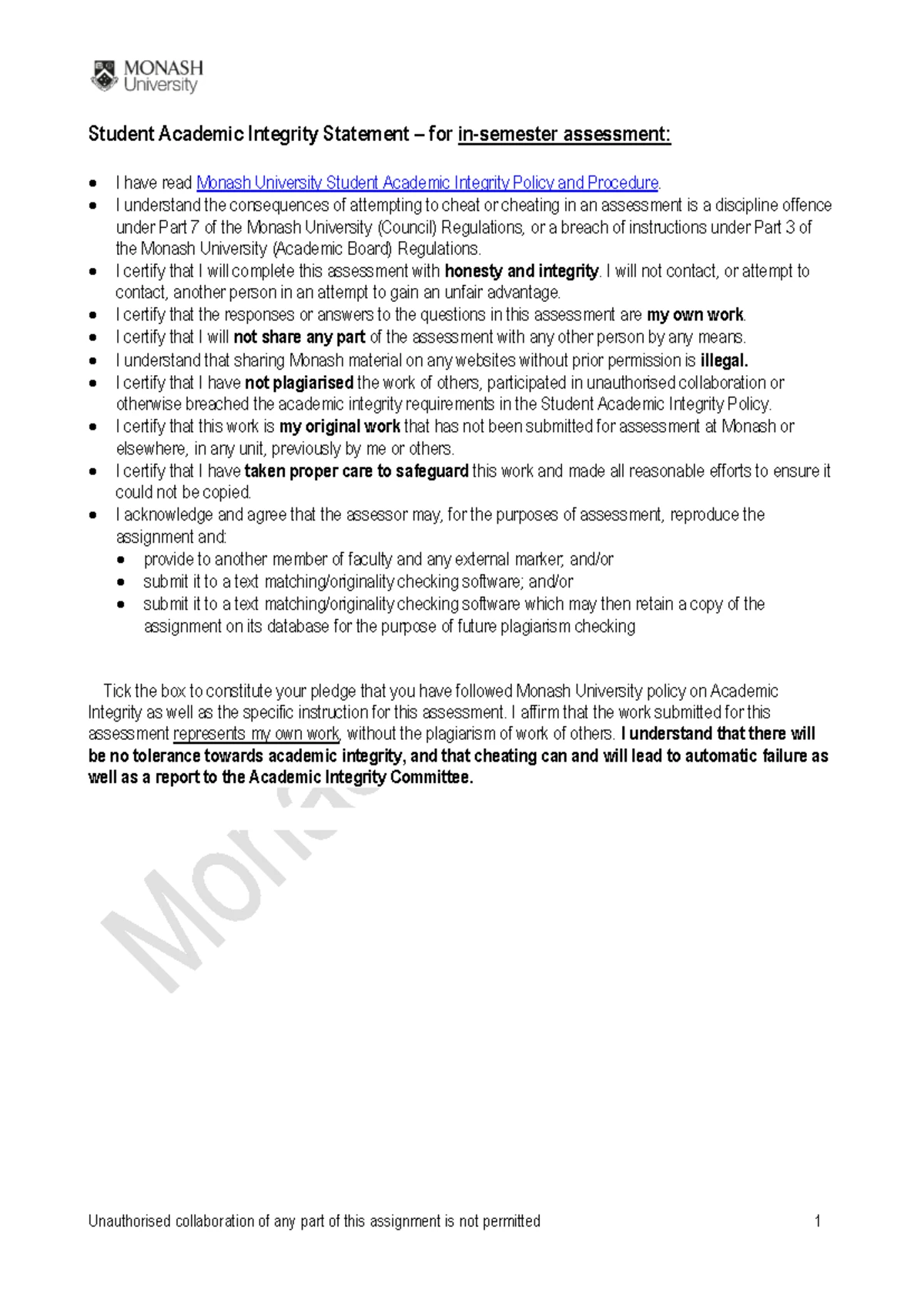AI Acknowledgement Guide for Assessment - Monash Copilot Usage - Studocu