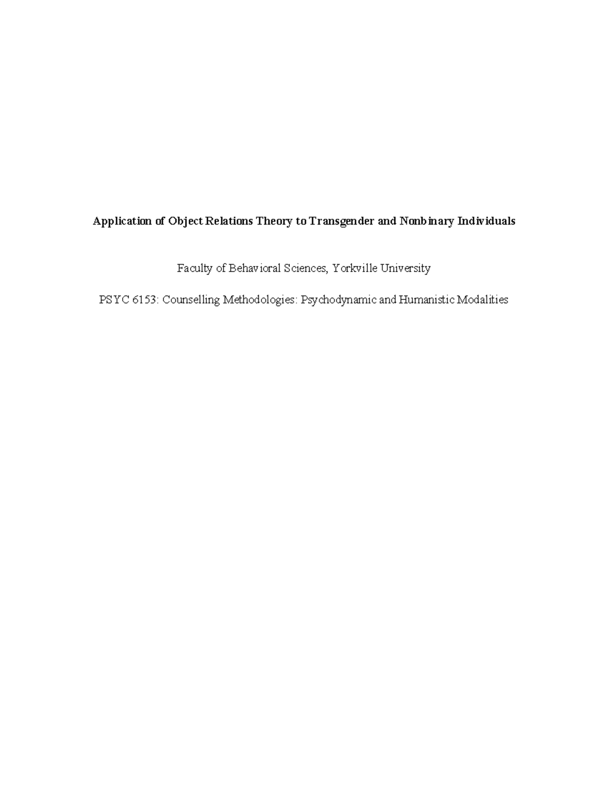 PSYC6153 Assignment 1: Object Relations Theory & Transgender Experience ...