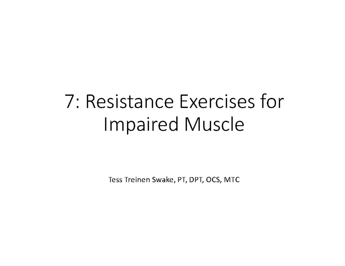 Resistance Exercises for Impaired Muscle: Guidelines and Techniques ...