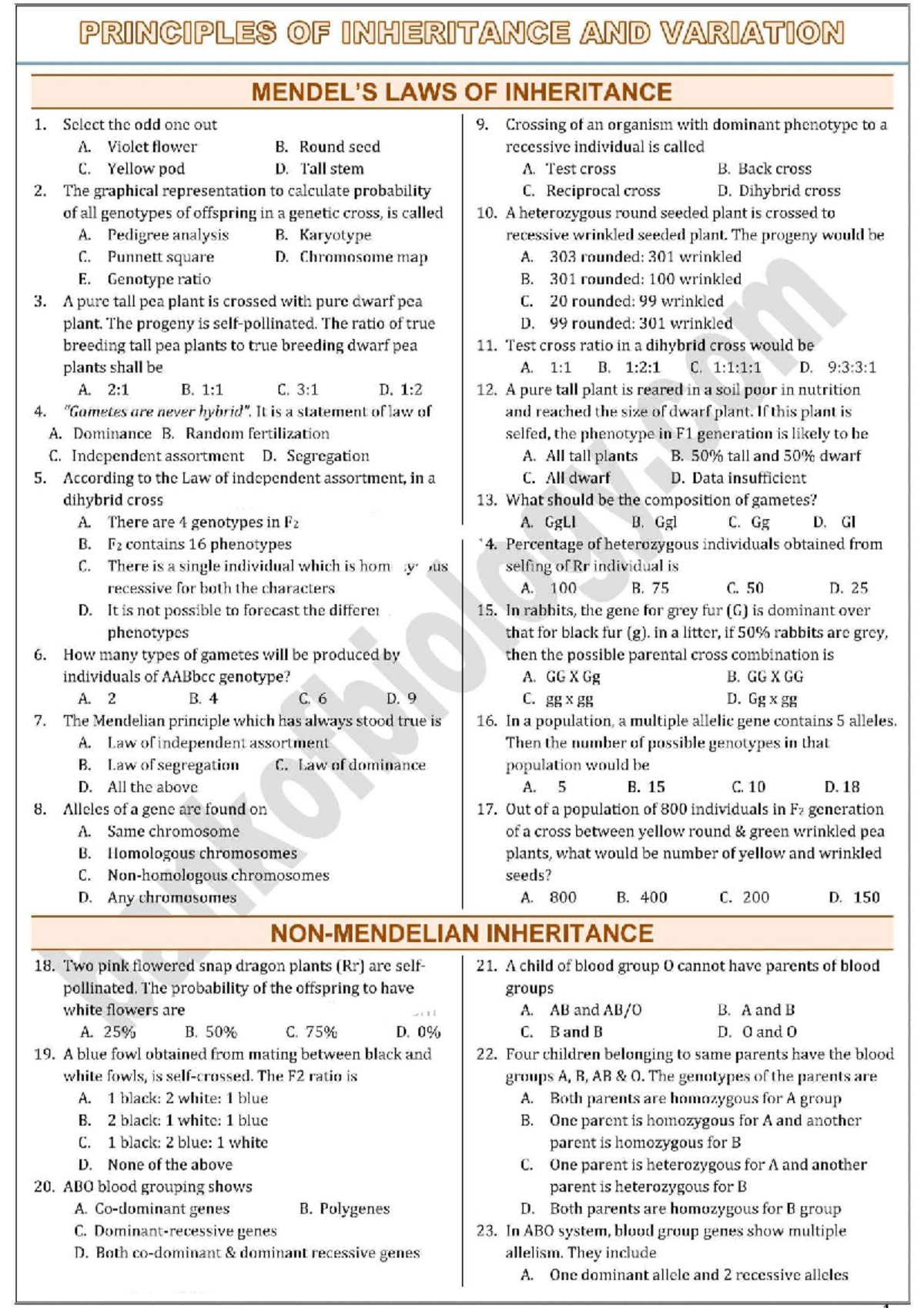 Principles of Inheritance and Variation - NEET Q&A Guide - Studocu