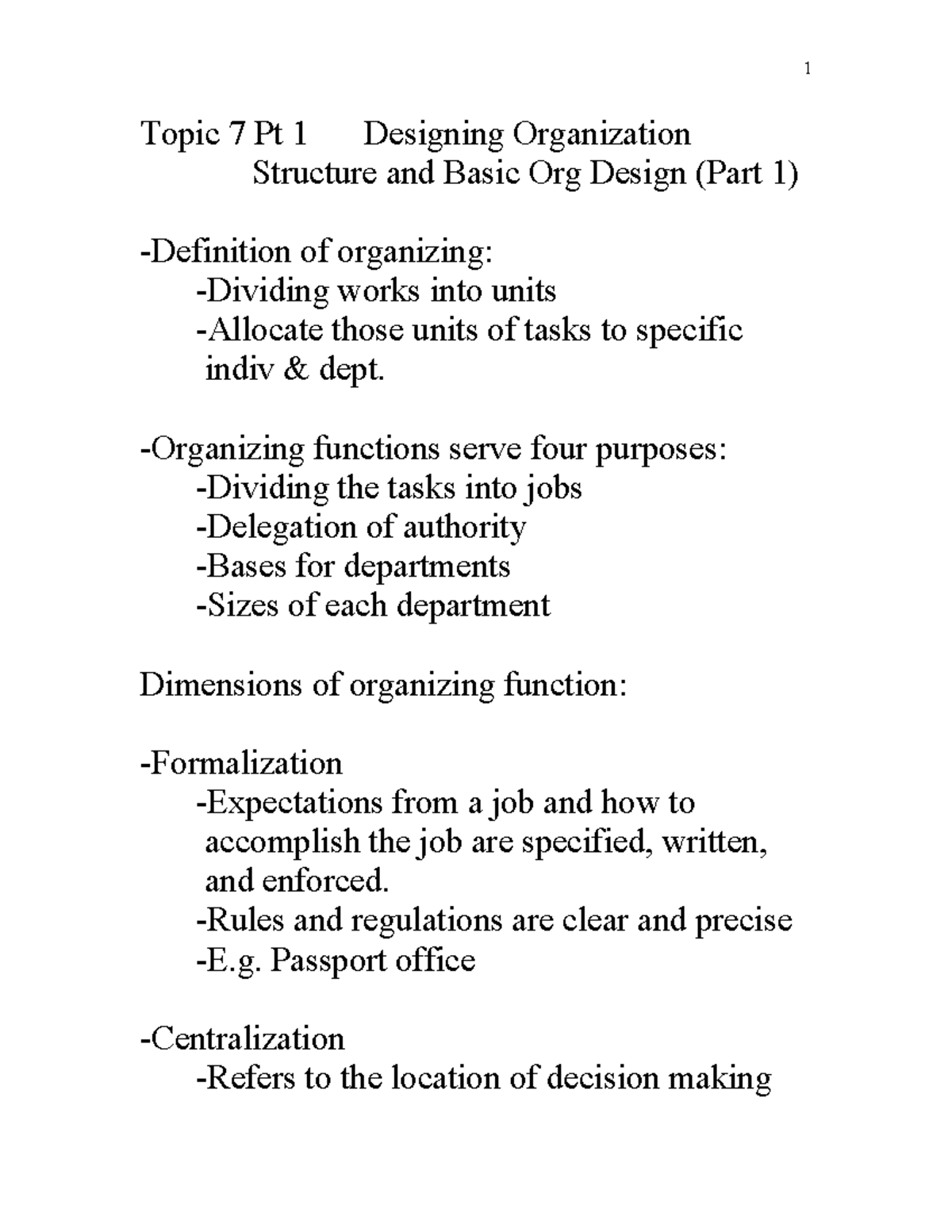 Topic 7 Part 1 Slides Designing Org Structure & Basic Org Design ...