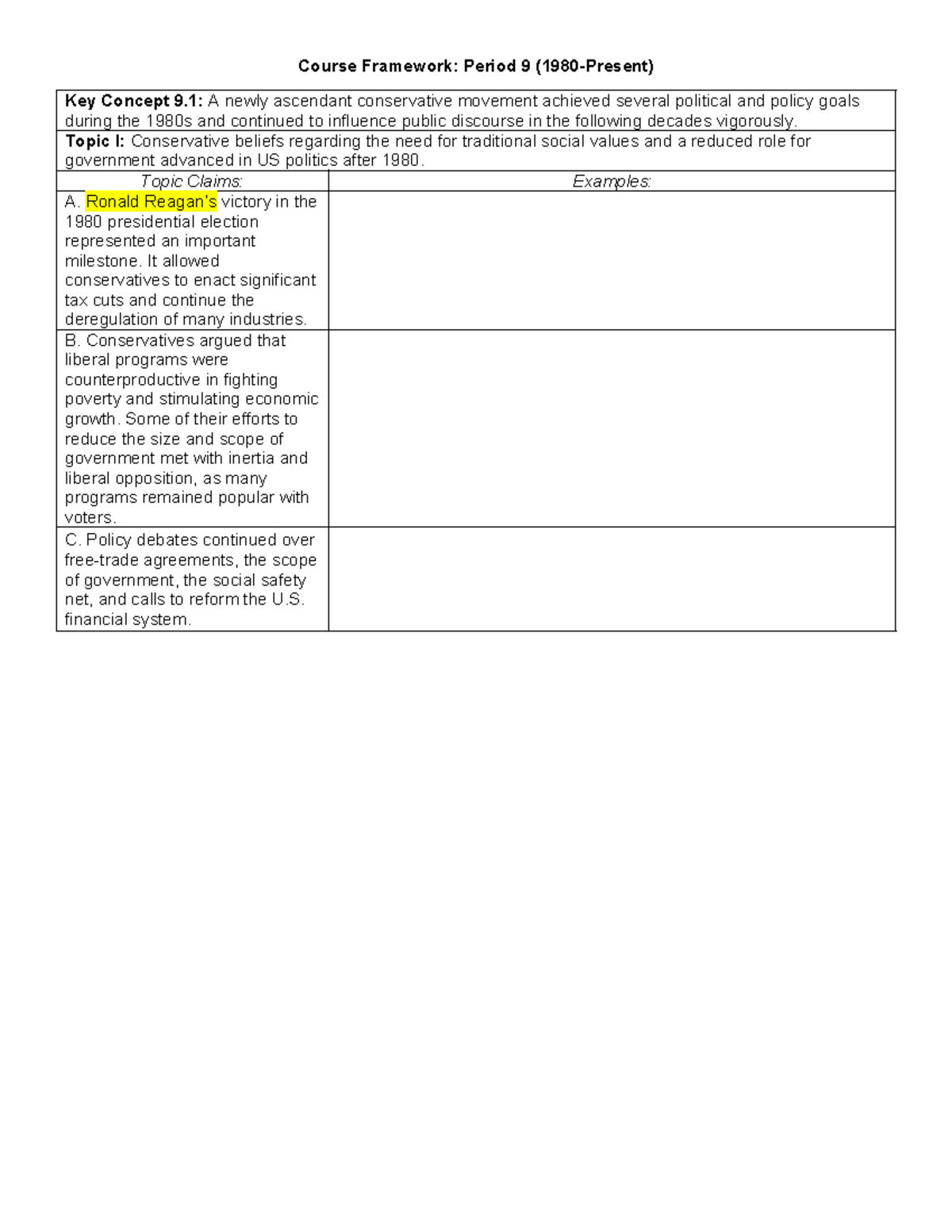 APUSH Framework: Period 9 (1980-Present) Overview and Key Concepts ...