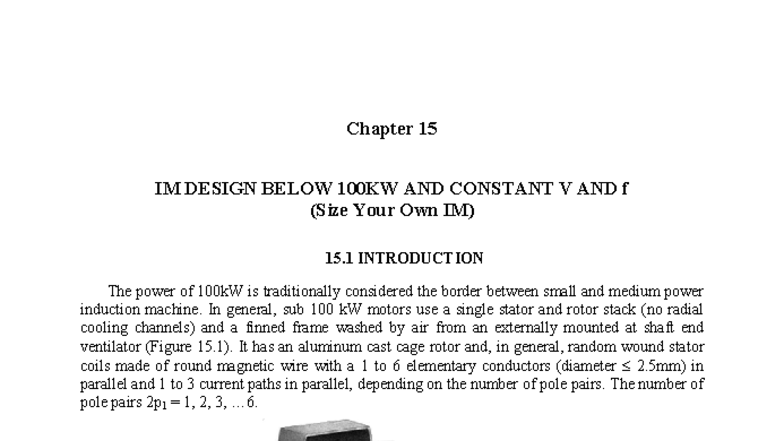 Chapter 15 - IM Design Below 100 kW and Constant V & f (Tutorial Work ...