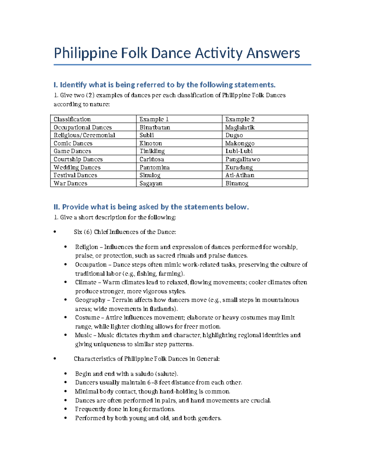 PE Activity 1 - Philippine Folk Dance Classifications & Influences ...