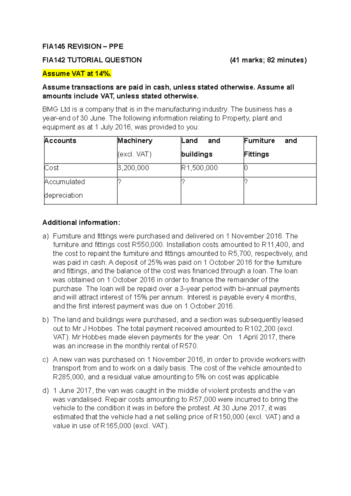 FIA145 Revision: PPE Tutorial Questions & Case Study Insights - Studocu