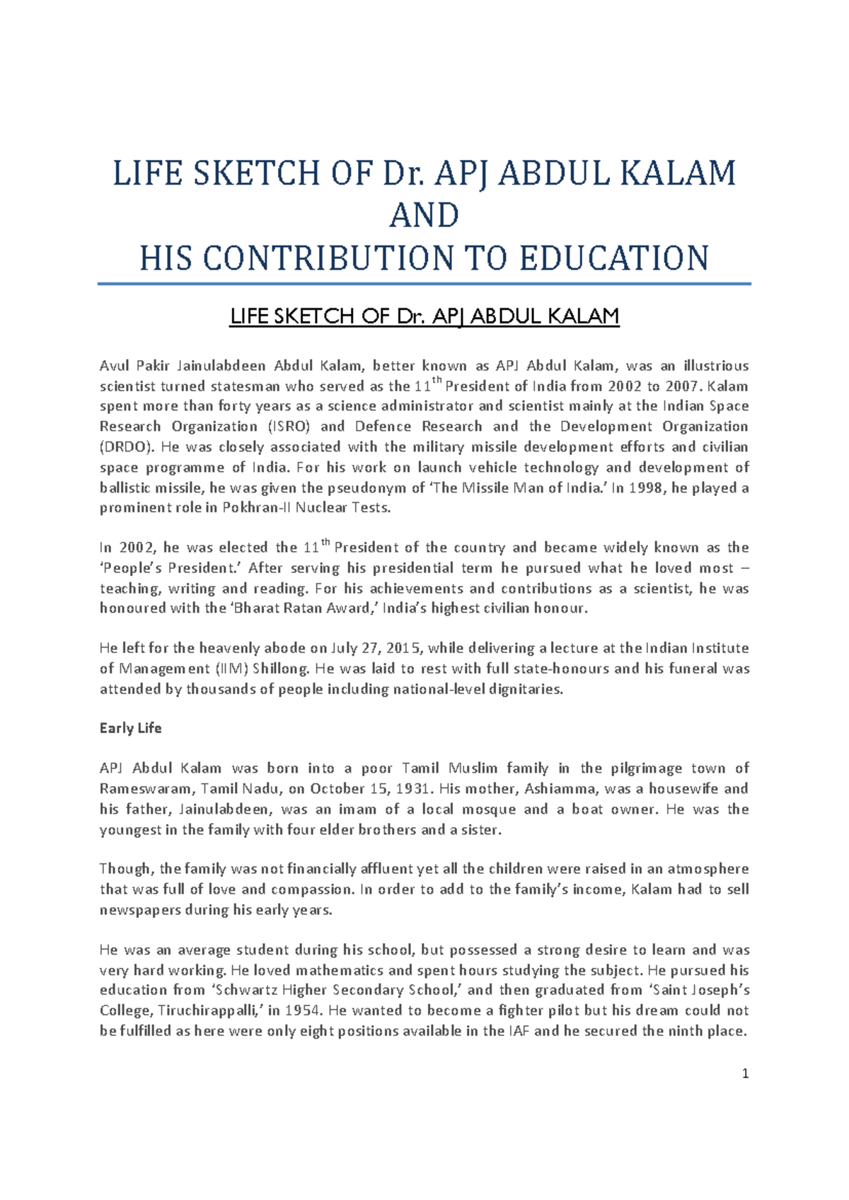 432408373 Life Sketch & Educational Contributions of Dr. APJ Abdul ...