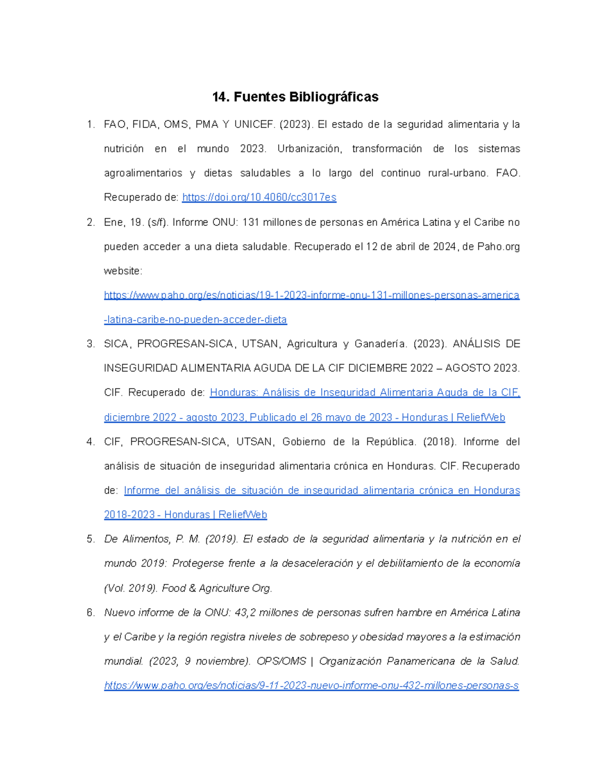 Documento sin título - Apuntes - 14. Fuentes Bibliográficas 1. FAO ...