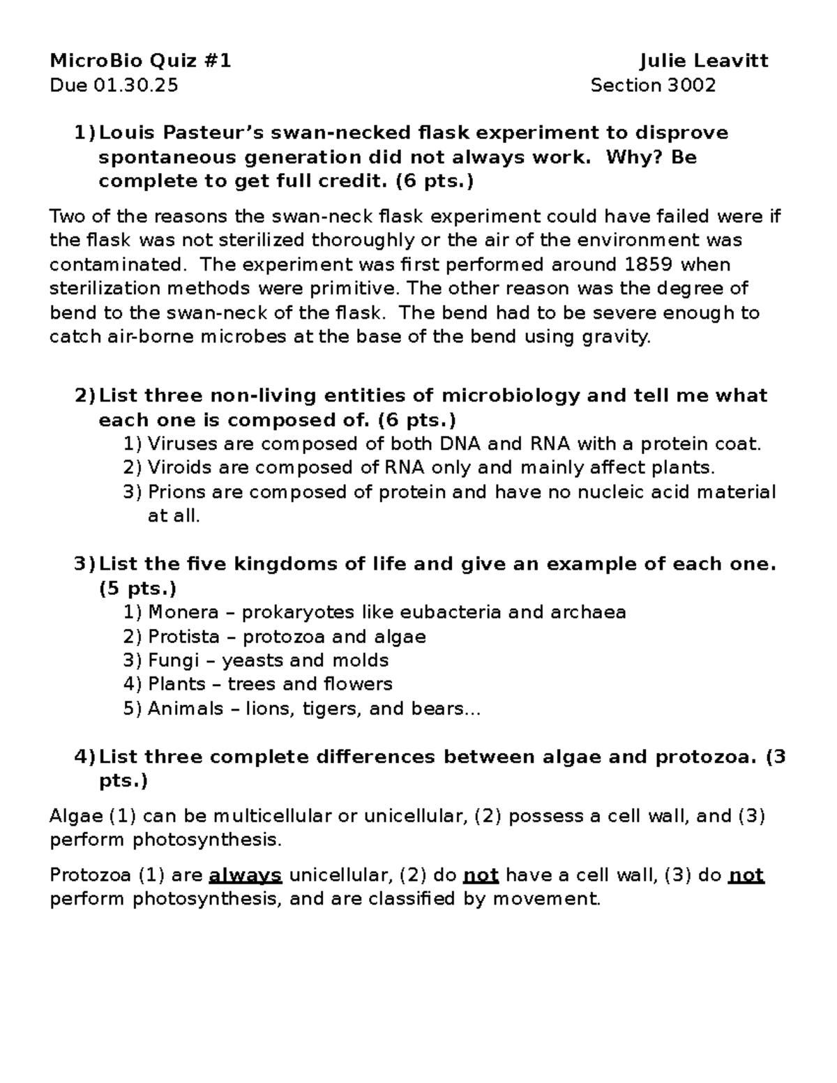 MicroBio Quiz 1 Overview and Key Concepts - Due 01.30.25 - Studocu