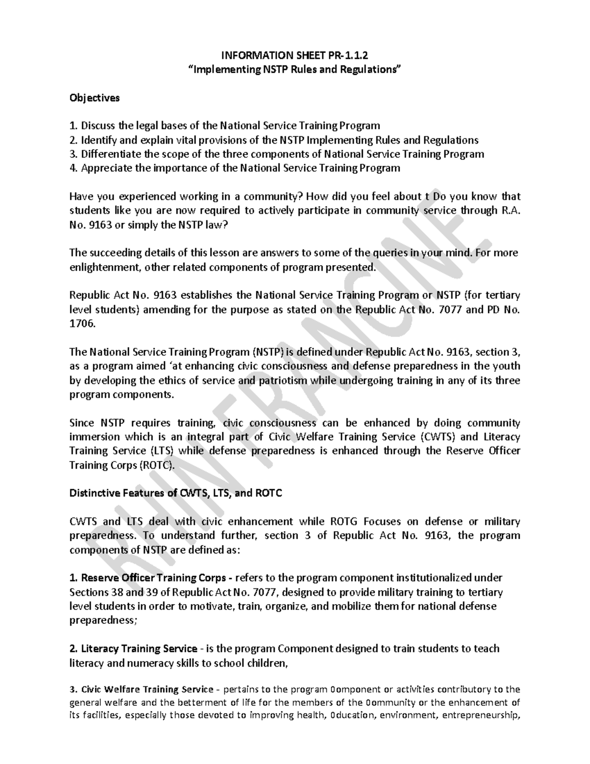 NSTP 1: Understanding the National Service Training Program Rules and ...