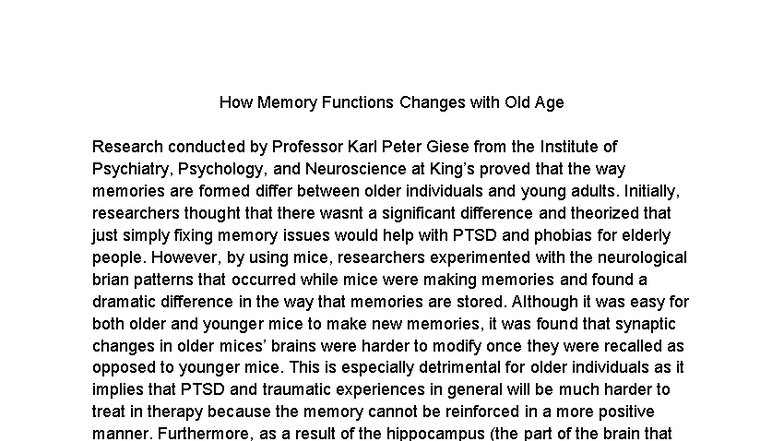Memory Function Changes in Aging: Insights from Research - PSY 101 ...