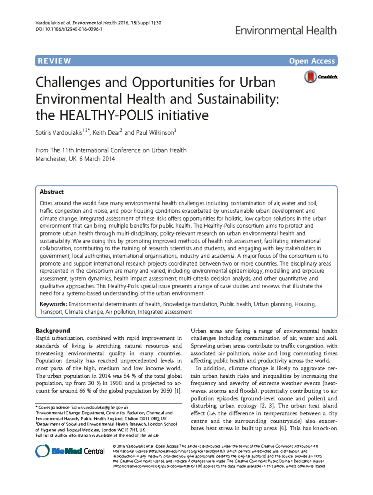 Urban Environmental Health & Sustainability: Challenges & Opportunities ...