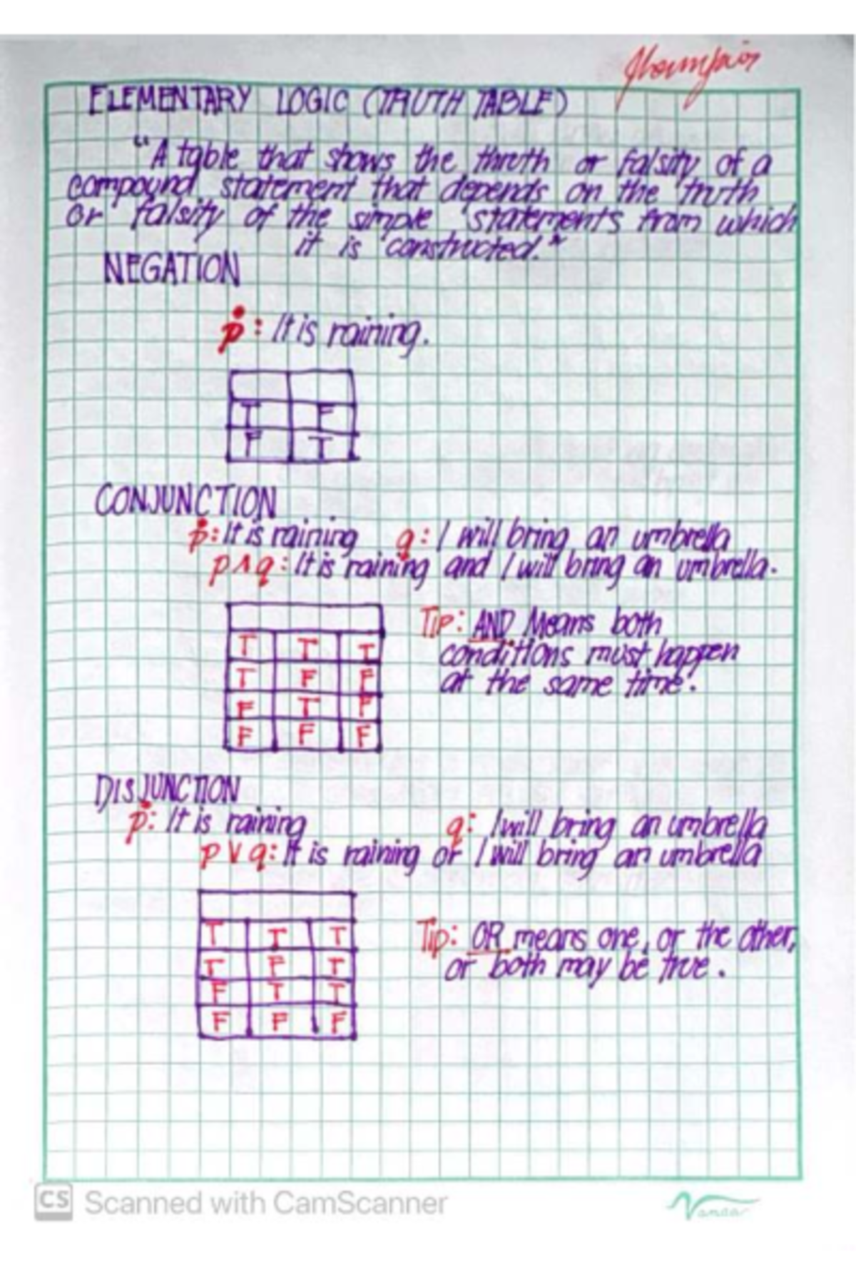 Elementary Logic (Truth Table) - Malonzo Notes - Studocu
