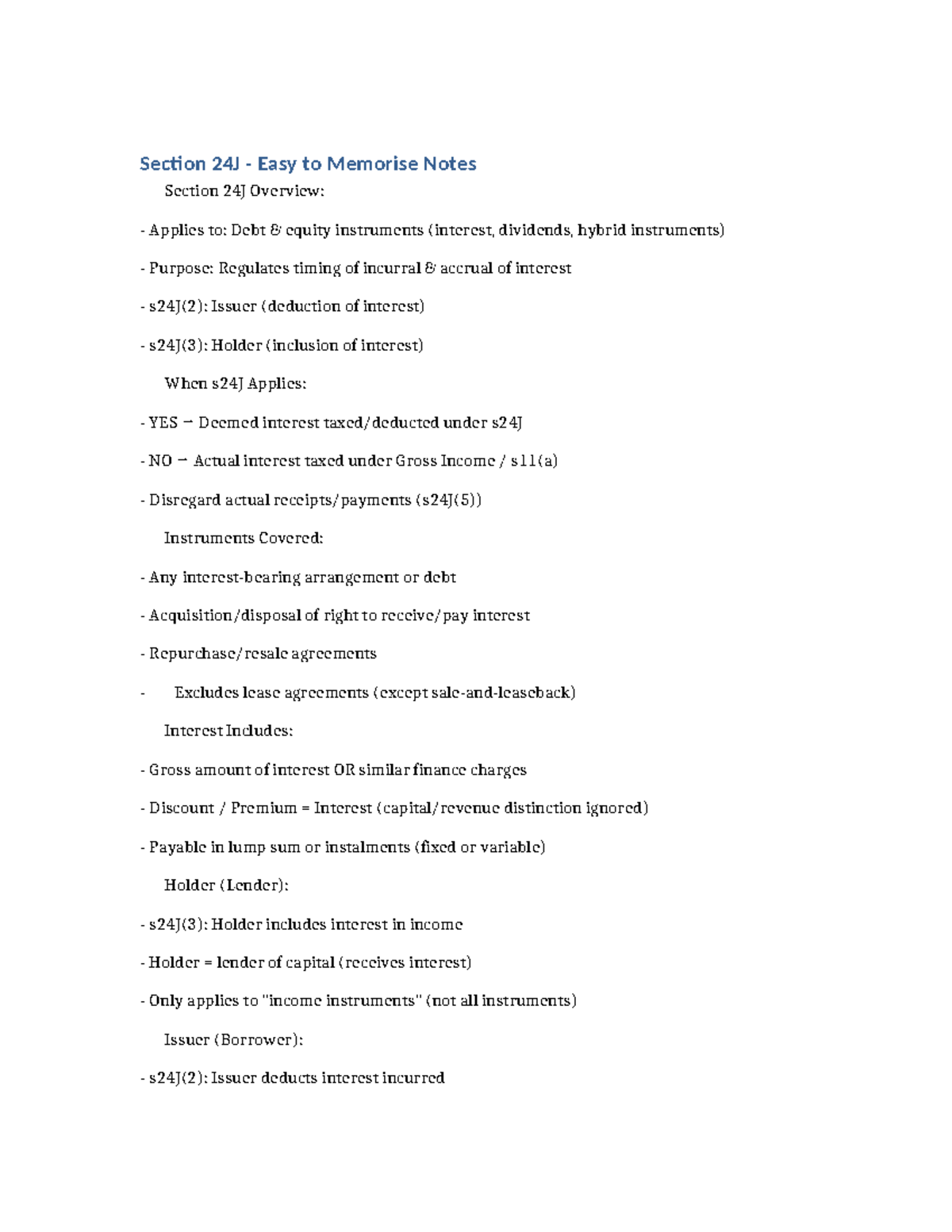 Section 24J Easy to Memorise Notes on Debt Instruments - Studocu