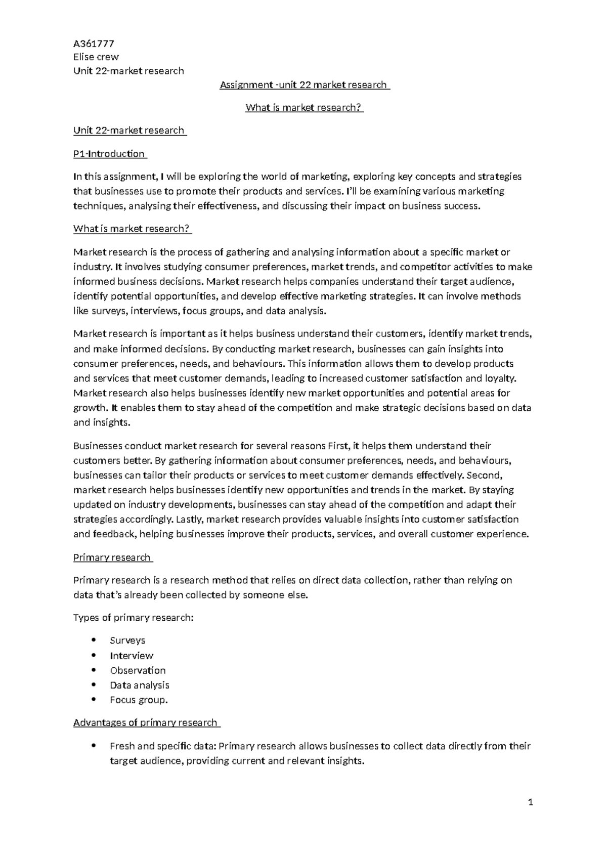 Unit 22 Market Research Assignment 1 - Achieving Distinction Insights ...