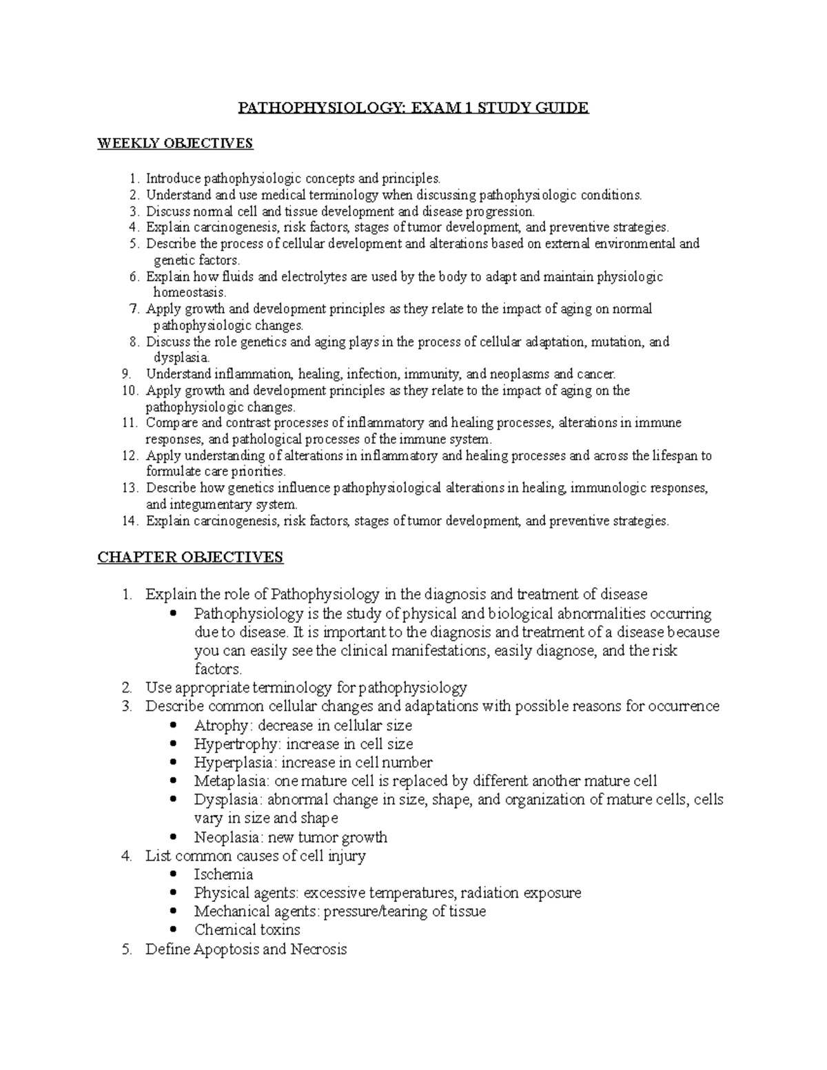 W1 Intro to Patho and Cellular Adaptations Template-1 - Ch 1: Cellular ...