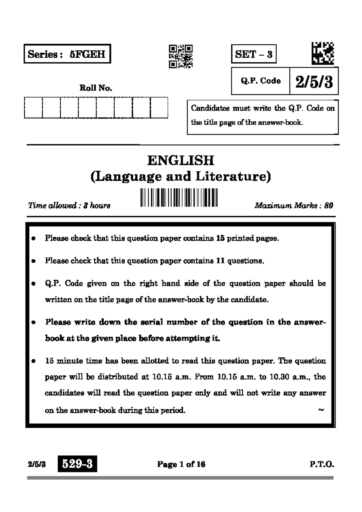 English Language and Literature: 5FGEH SET 3 Question Paper - Studocu