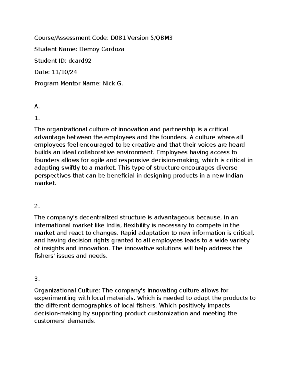 D081 QBM3 - Is for version 3 - Course/Assessment Code: D081 Version 5 ...