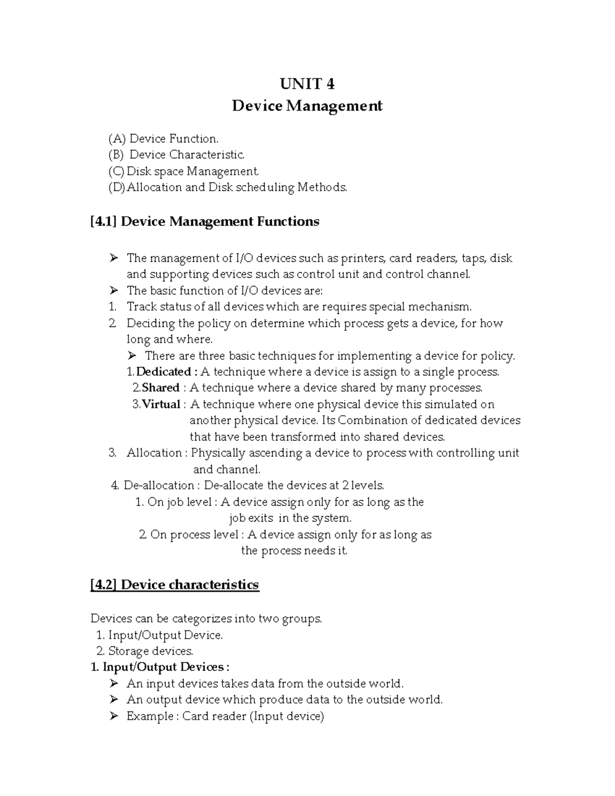 Operating CHP 2 - UNIT 4 Device Management (A) Device Function. (B) Device Characteristic. (C ...