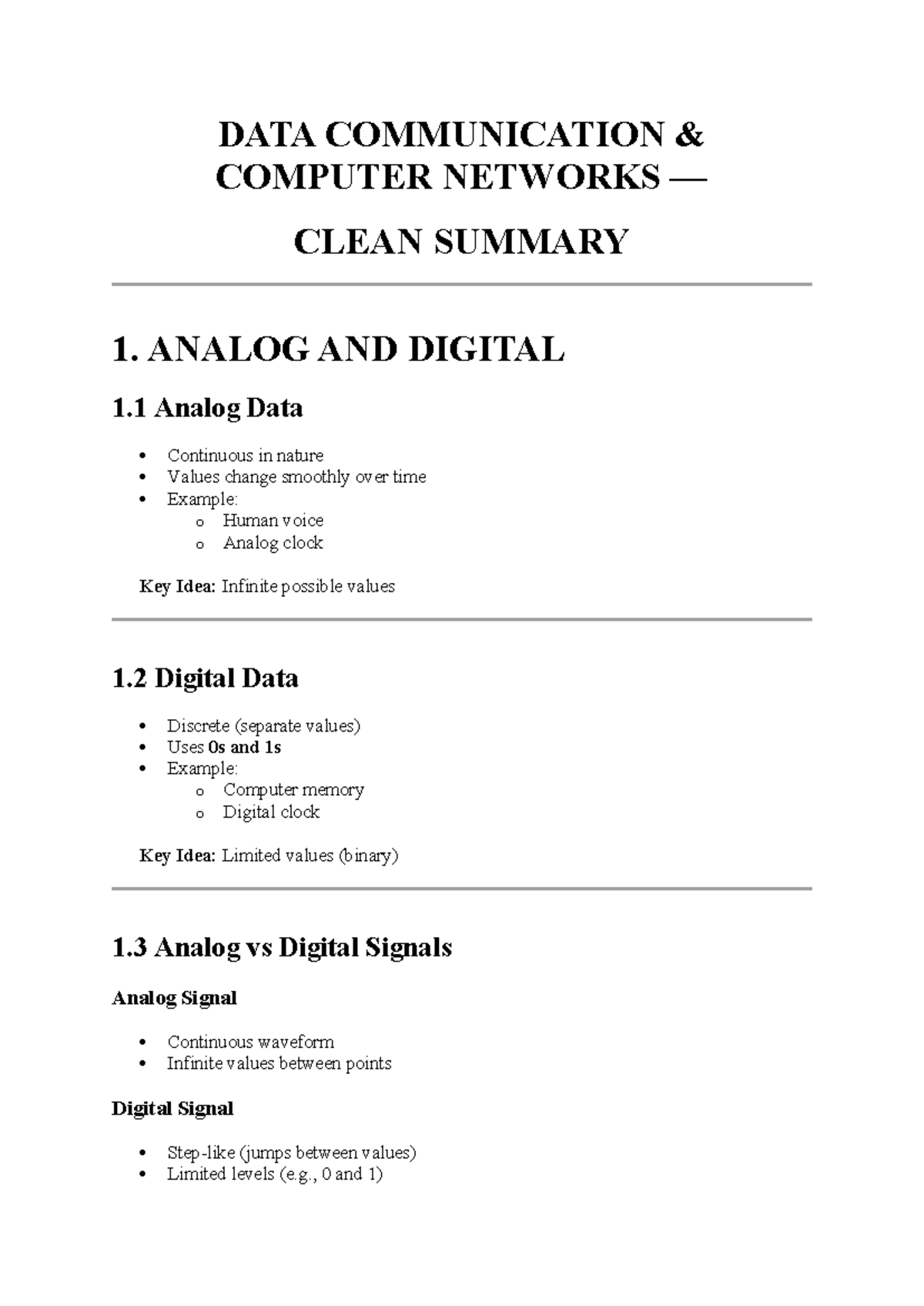DATA COMMUNICATION CN 101: Concise Summary of Key Concepts - Studocu