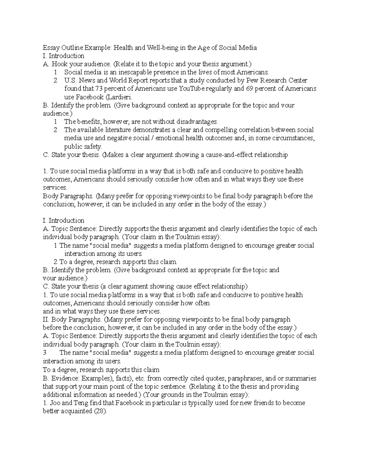Health and Well-being Essay Outline: Social Media Impact Analysis - Studocu