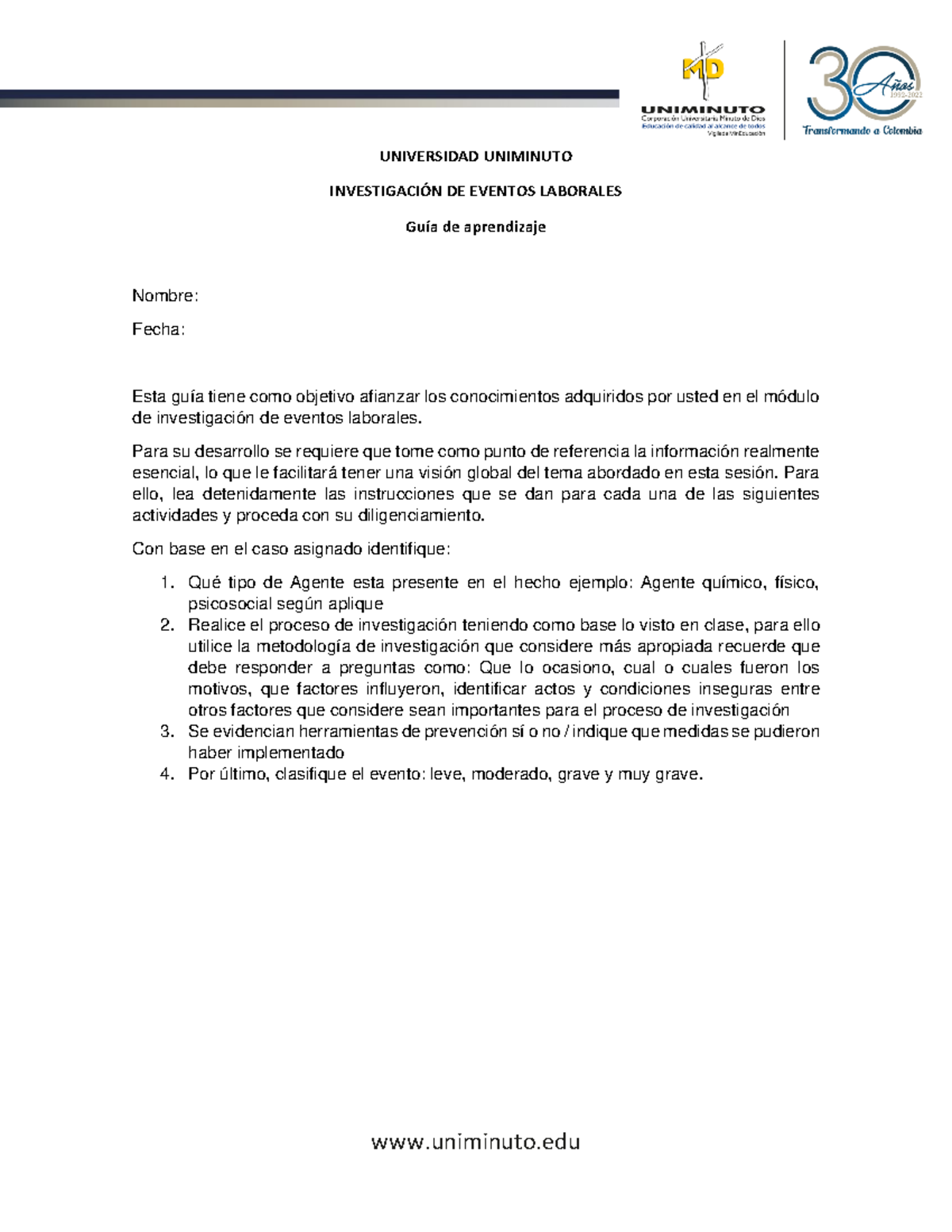 Actividad de investigación de eventos laborales casos 1 - uniminuto ...