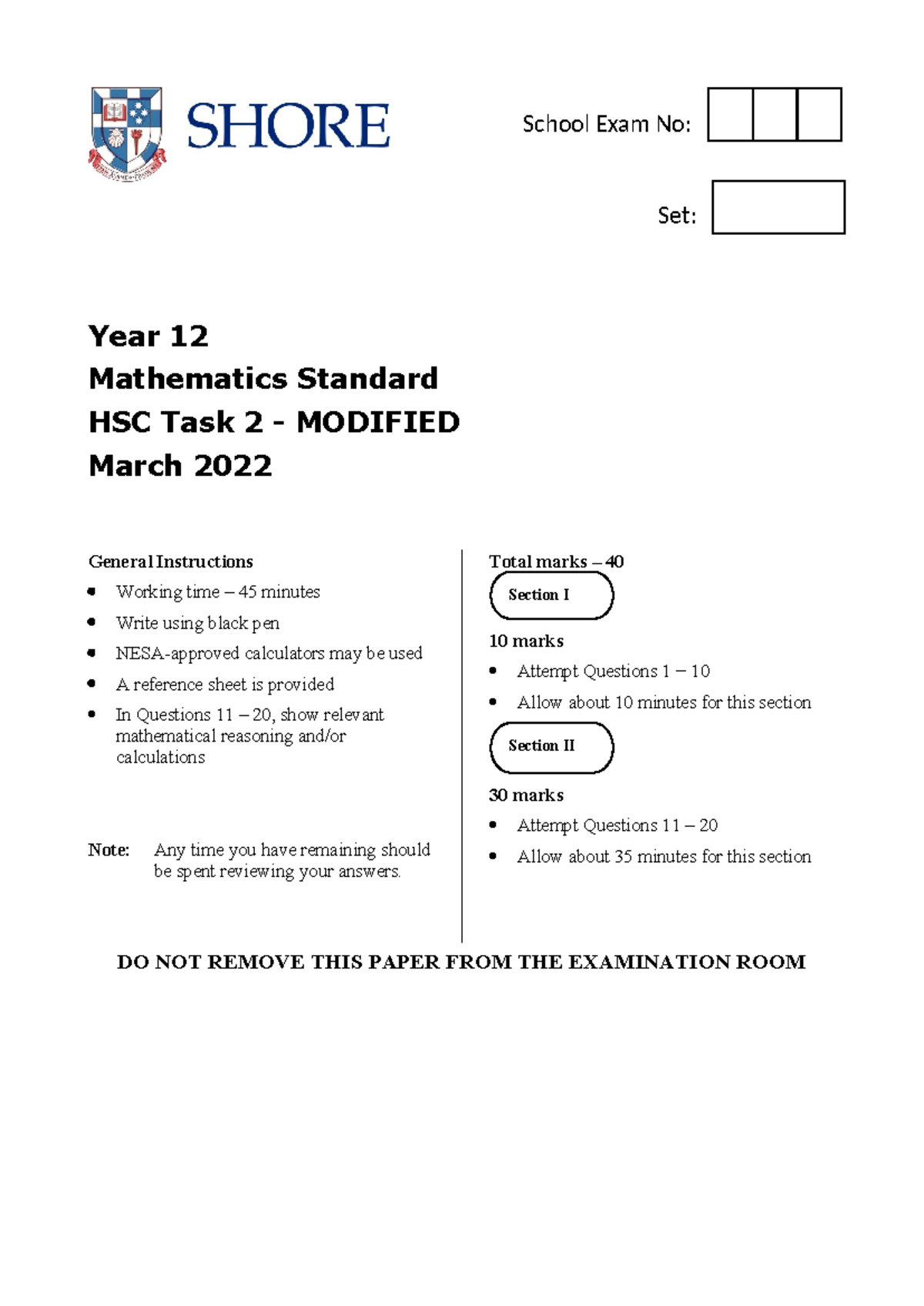 Year 12 Mathematics Standard HSC Task 2 2022 - Modified Solutions - Studocu