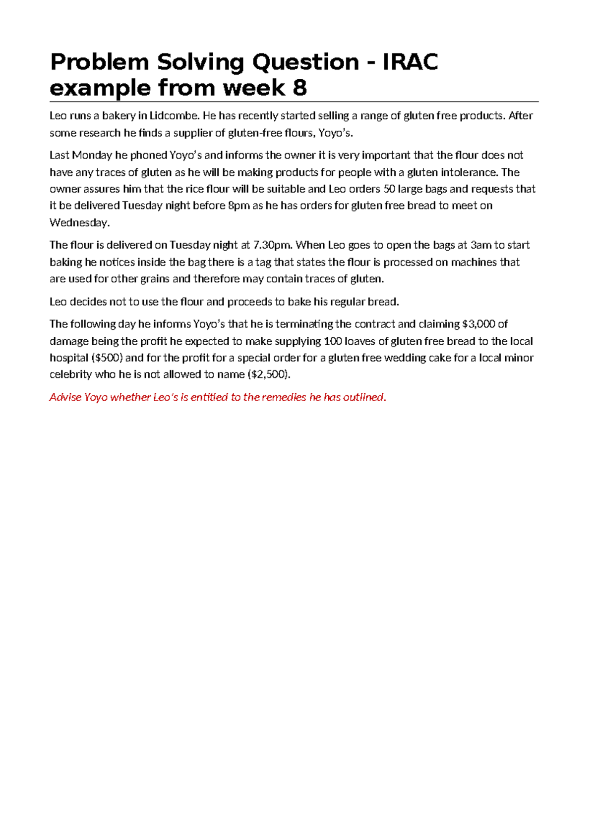 IRAC Analysis Example: Contract Termination Case Study - Week 8 - Studocu