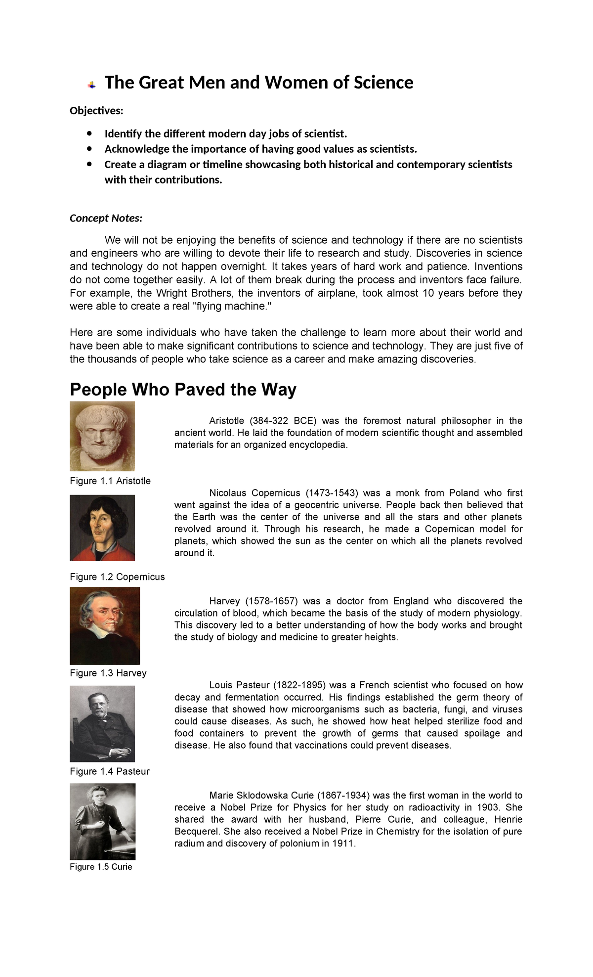 Great Men and Women of Science: Contributions and Values Analysis - Studocu