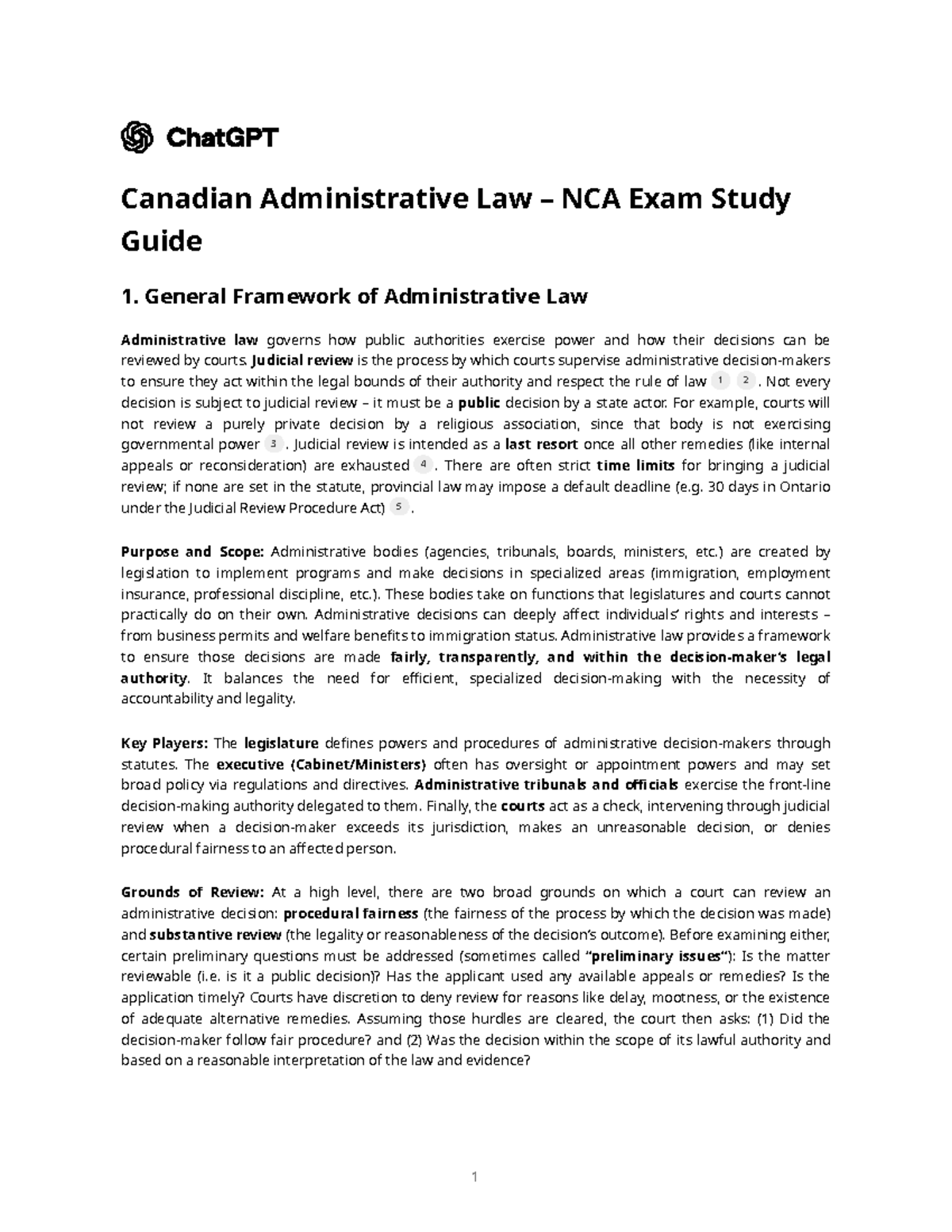 Canadian Administrative Law NCA Exam Study Guide: Key Concepts and ...
