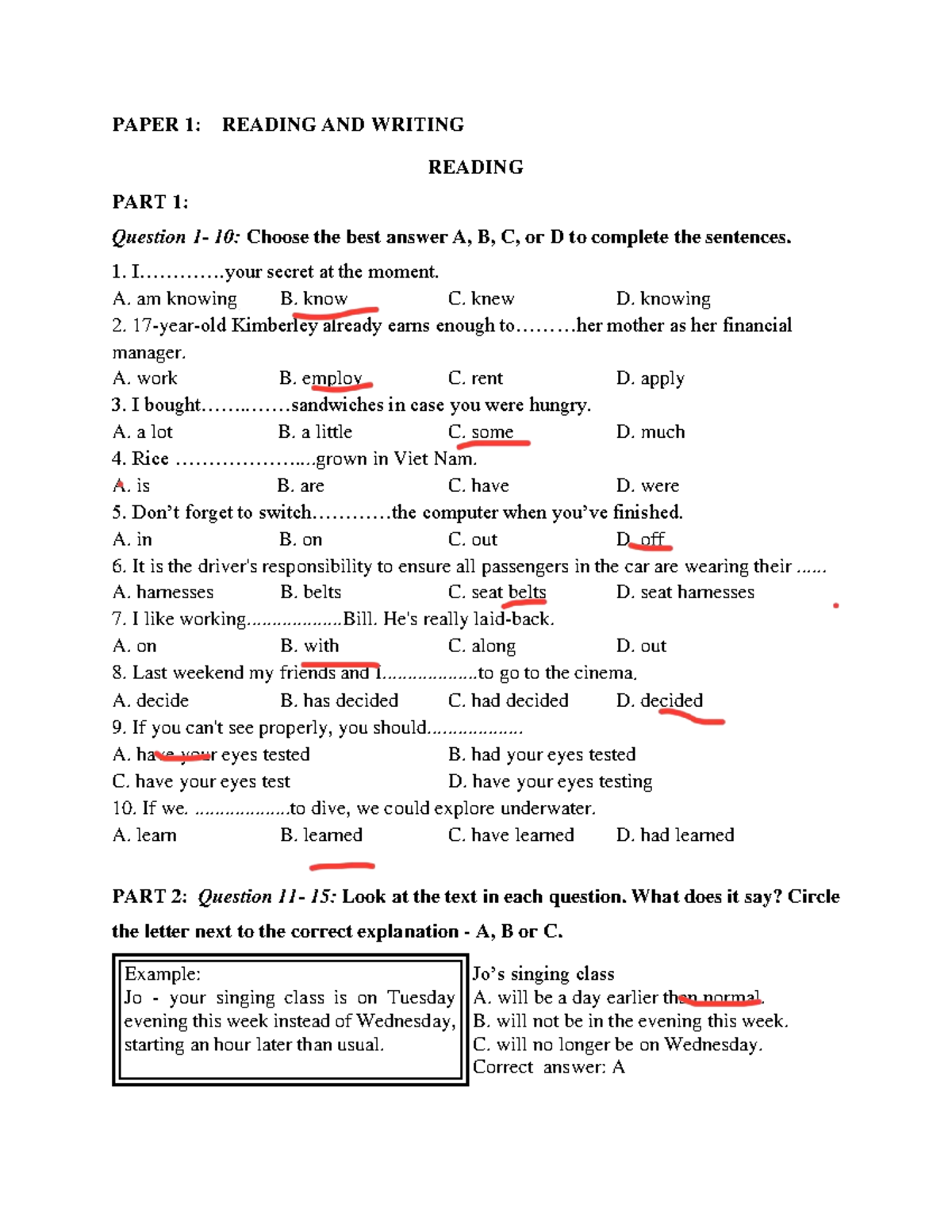 Test 4: Reading and Writing Practice Questions and Answers - Studocu