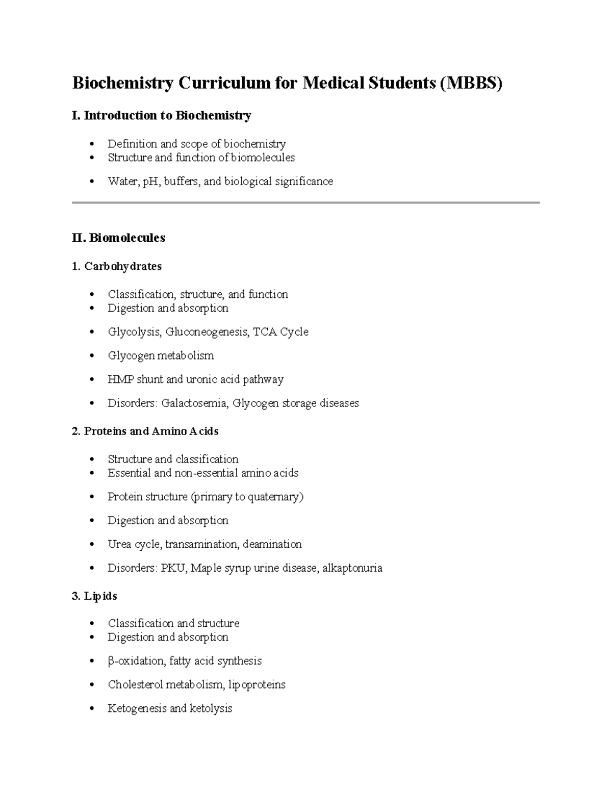 Biochemistry Curriculum Overview for MBBS Students - Studocu