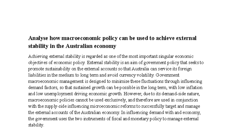 Macroeconomic Policy & External Stability in Australia: An Analysis ...