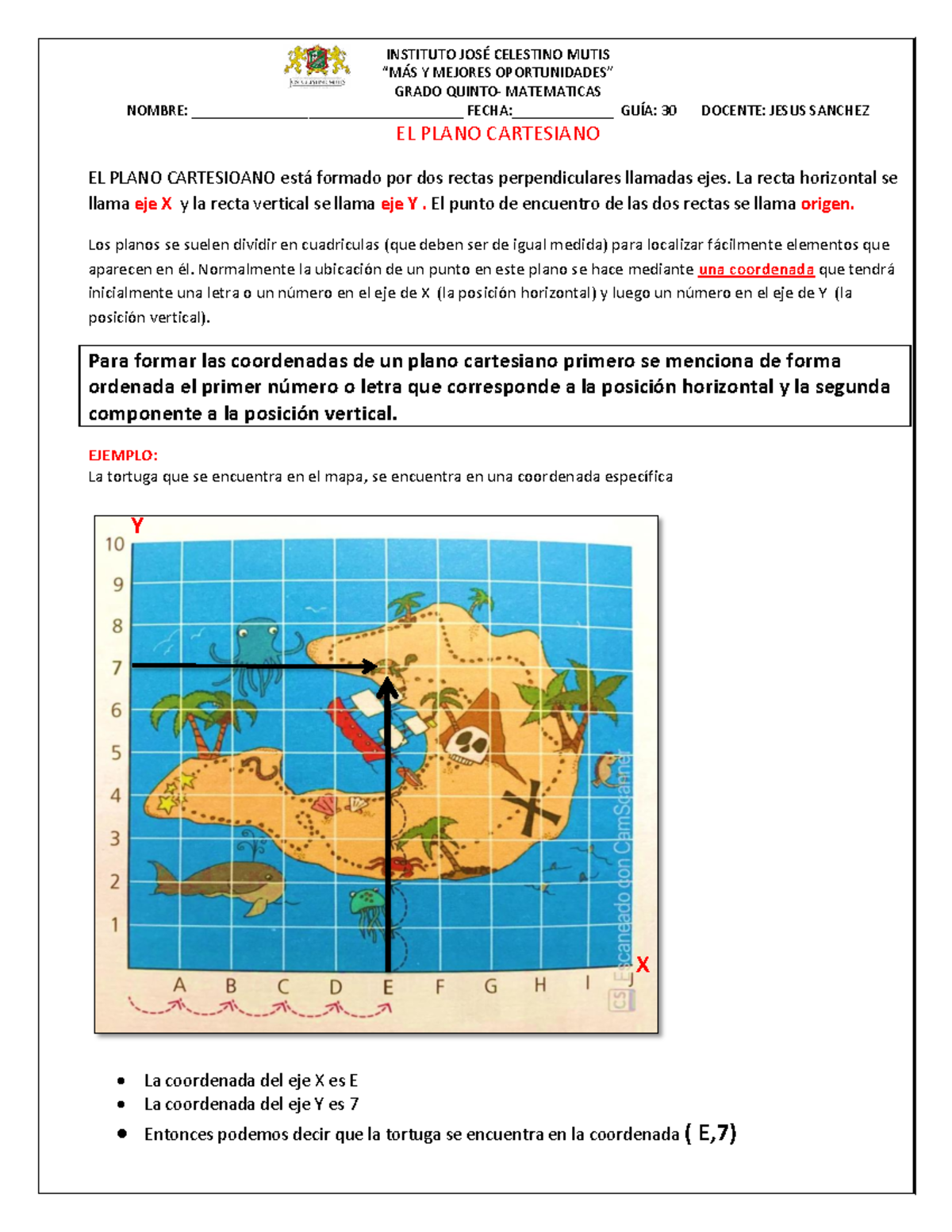 Guía de Matemáticas: El Plano Cartesiano 5° III Período - Studocu