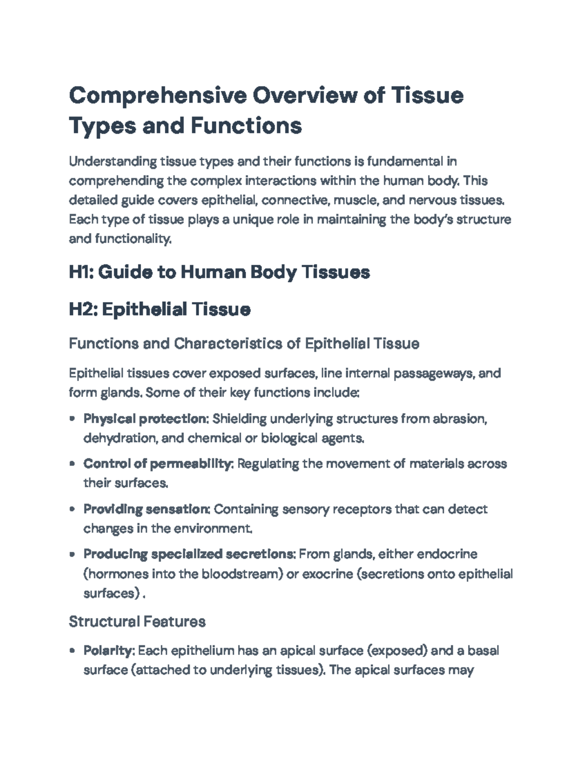 Comprehensive Guide to Human Tissue Types & Functions (BIO101) - Studocu