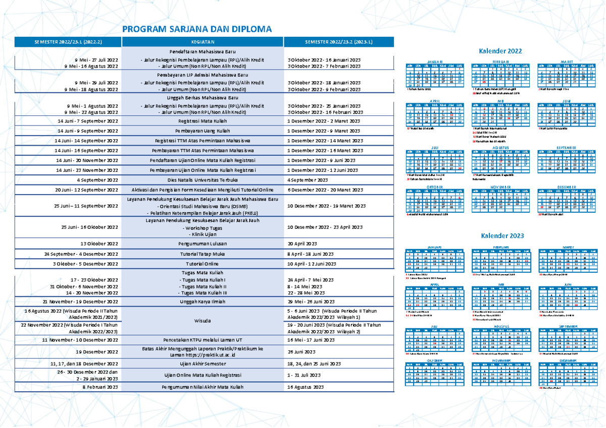 Kalender Akademik UT 2022/2023 - Kegiatan & Cuti Kuliah - Studocu