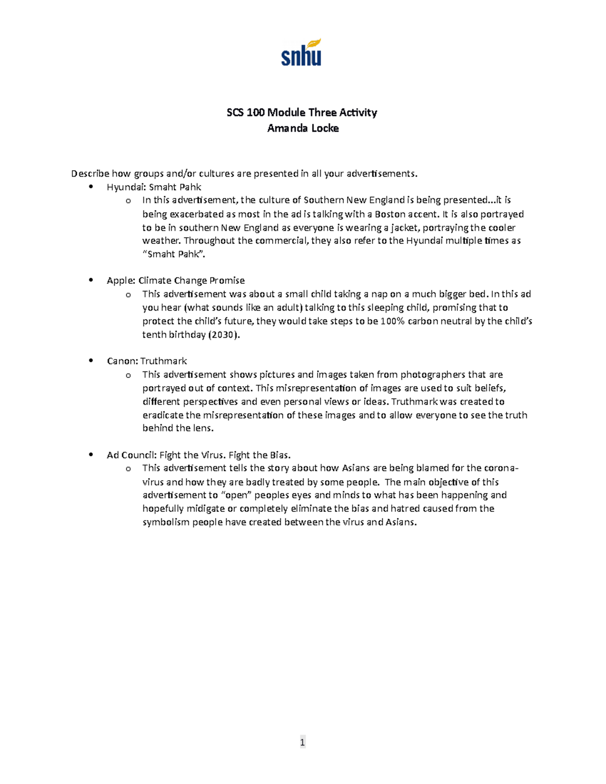 SCS 100 Module Three Activity -A - SCS 100 Module Three Activity Amanda ...
