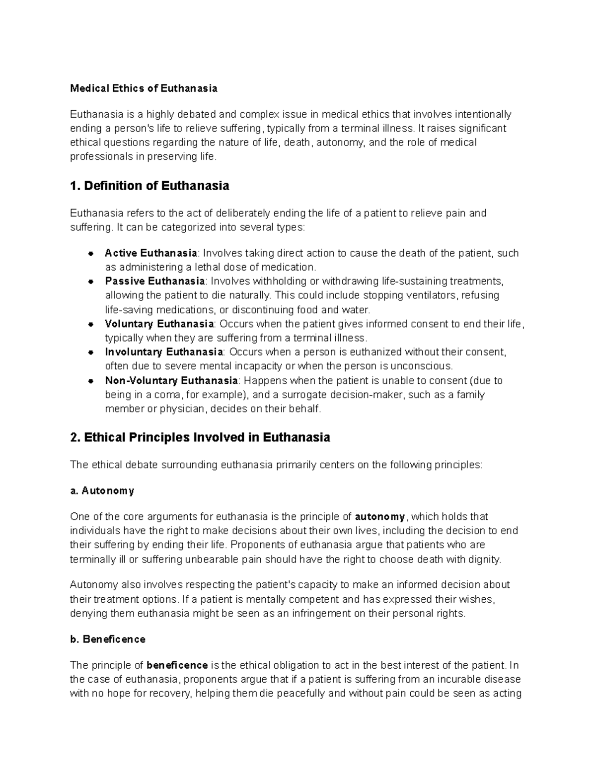 Medical Ethics of Euthanasia: Ethical and Legal Perspectives - Studocu